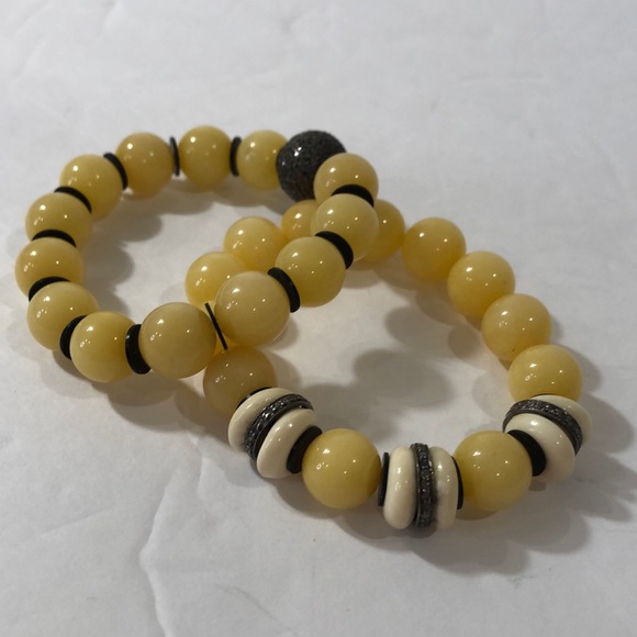 Jewelry | Two Hand Beaded Bracelets Yellow Stones Diamond Crystal Ball ...